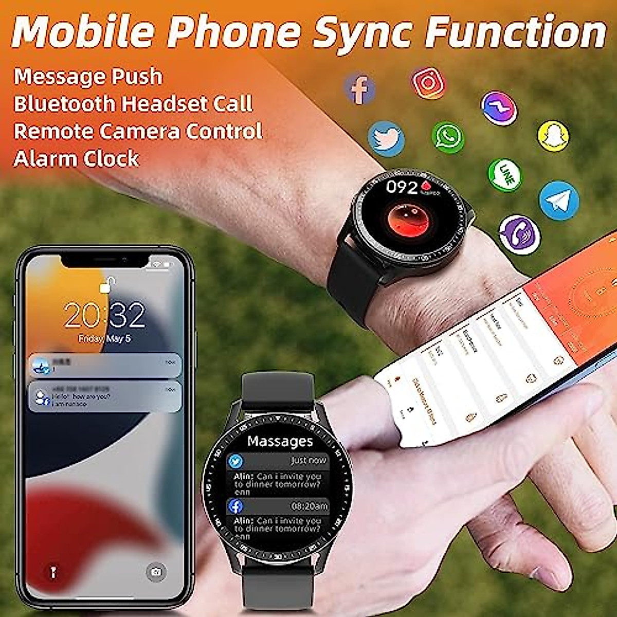 Smart Watch with Earbuds, 2 in-1 Smart Watch for iPhone Compatible, Blood Pressure Watch Pro for Men, IP X7 Waterproof Fitness Tracker MP3,Voice Recorder, Heart Rate Sleep Monitor, Long Time Standby
