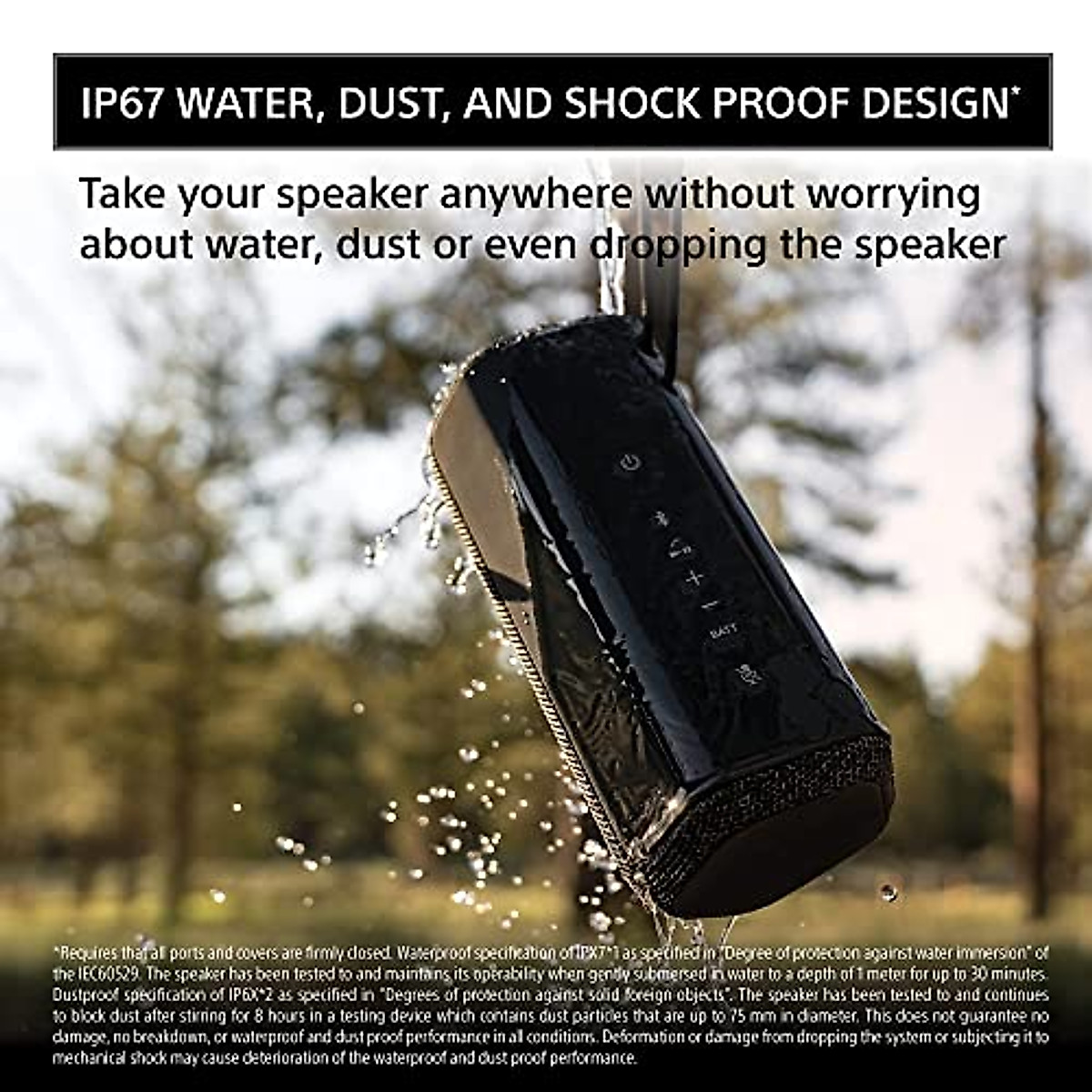 Sony SRS-XE200 X-Series Wireless Ultra Portable-Bluetooth-Speaker, IP67 Waterproof, Dustproof and Shockproof with 16 Hour Battery and Easy to Carry Strap, Black- New (Renewed)