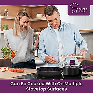Chef's Star Pots And Pans Set Kitchen Cookware Sets Nonstick Aluminum Cooking Essentials 11 Pieces Purple