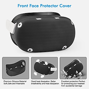 Relohas Accessories for Oculus Quest 2, VR Accessory Set for Meta Quest 2, Include Controller Grip Leather Cover, VR Shell Cover, Face Cover, Lens Coverr, Protect Your VR in All Aspects(Black)