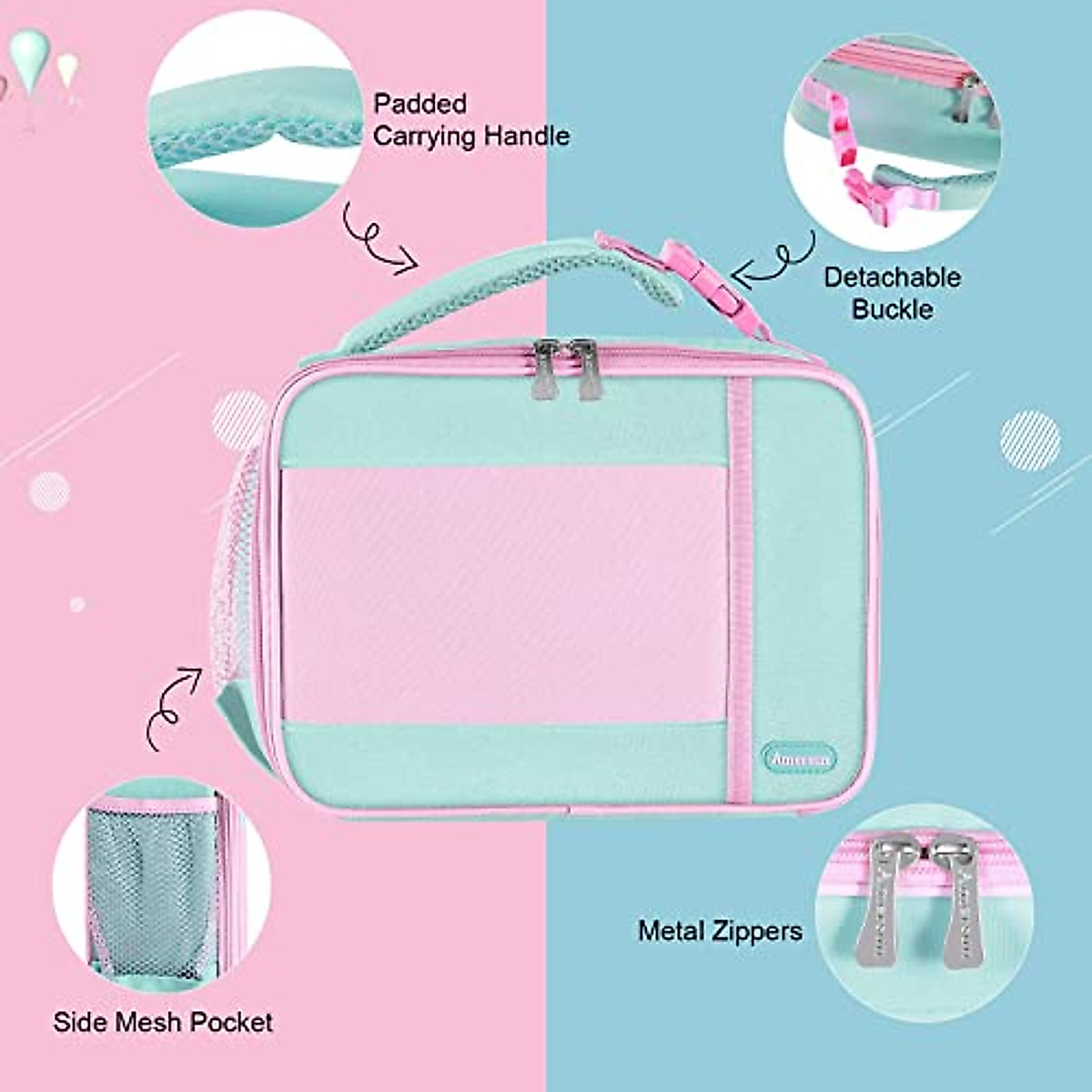 Amersun Kids Insulated Lunch Box, Lunch cooler with Water Bottle Holder, Keep Food Warm Cold & Durable School Lunch Bag for Kids Teen Girls Boys, Lunch Tote Bag for Children, Light Pink New