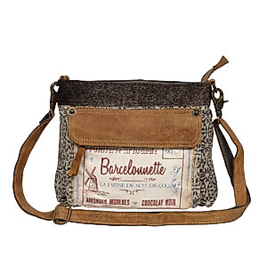 Myra Bag La Farine Upcycled Canvas & Leather Small Crossbody Bag S-1247 Brown