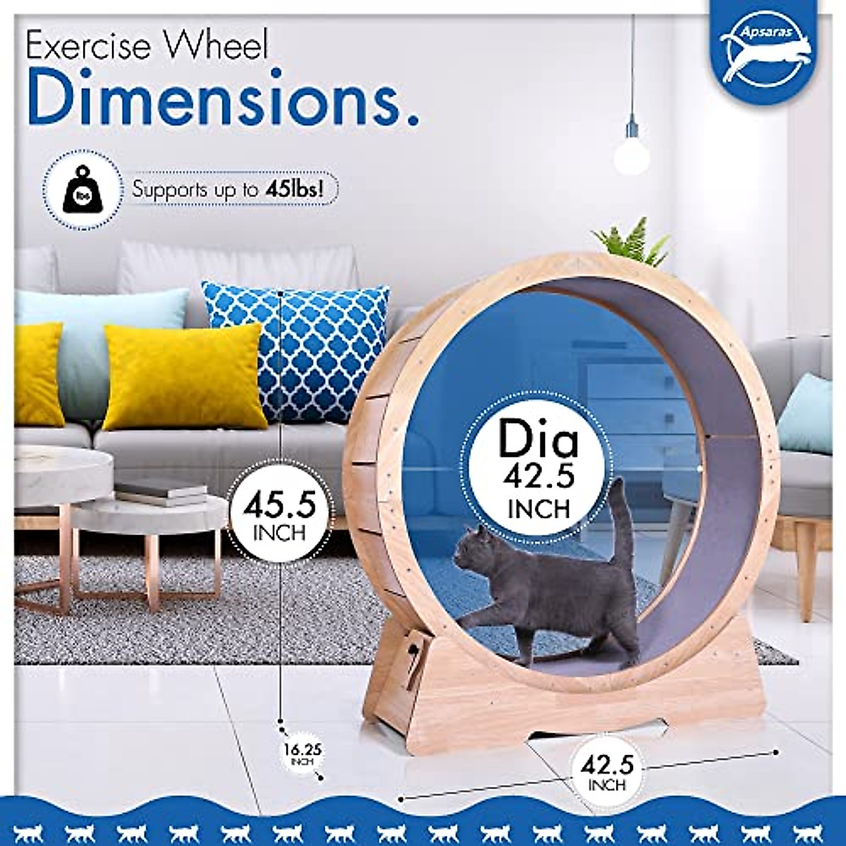 HYPULY Cat Exercise Wheel for Indoor Cats, Large 42.5 Inch Cat Treadmill Exerciser for Fitness and Healthy, Suitable for Most Cats