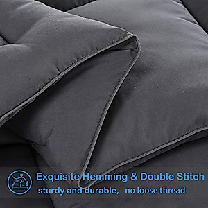 EASELAND All Season Queen Size Soft Quilted Down Alternative Comforter Reversible Duvet Insert with Corner Tabs,Winter Summer Warm Fluffy,Dark Grey,88x88 inches