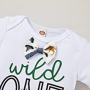 GRNSHTS Baby Kids 1st Birthday Shorts Set Infant Boy Girl Wild One Animal Romper Bodysuit Cake Smash Party Clothes(White,12-15M)