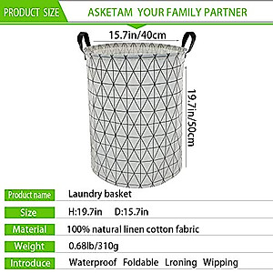 ASKETAM Fabric Laundry Basket Canvas Laundry Hamper for Dirty Clothes Toy Organizer Kid Nursery Room Decor Basket (Geometric rhombus)