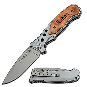 Personalized Quality Half Serrated Wood Handle Pocket Knife - Free Engraving