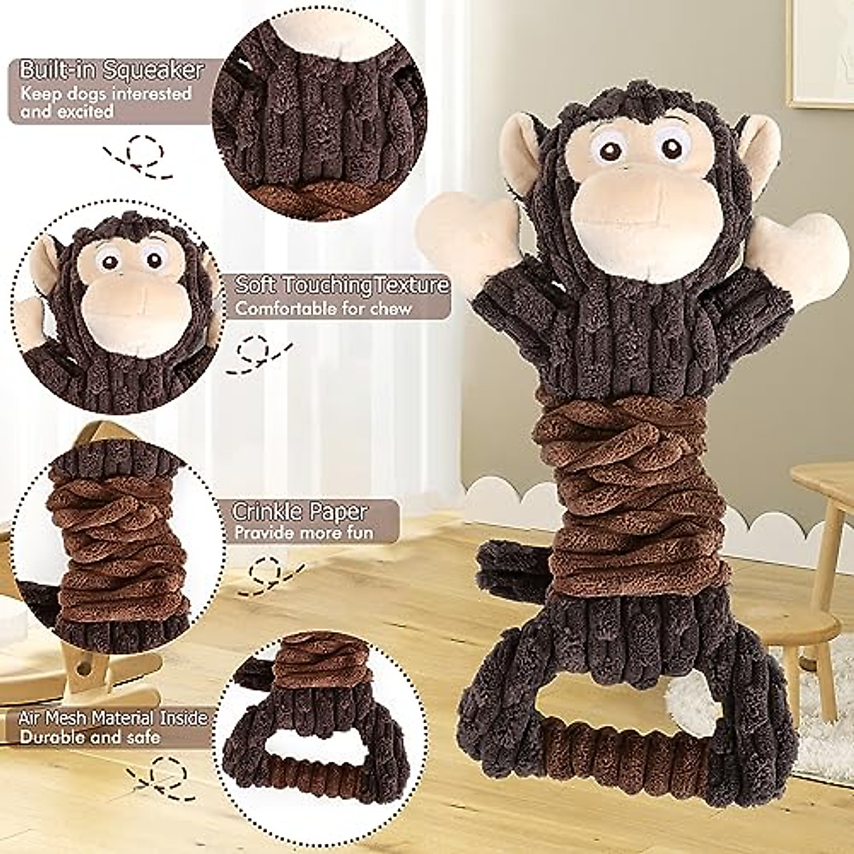 Letsmeet Dog Squeak Toys Plush Dog Toy with Crinkle Paper, Tug of War Pull Interactive Dog Toys for Puppies, Small, Medium, Large Dogs