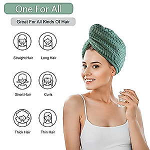 Microfiber Hair Drying Towel - 2Packs Waffle Long Hair Head Turban Wraps Terry Cloth Fast Absorbent Dry Anti Frizz Twist Plopping Curly Shower Turban for Women Wet Hair (Green)