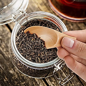 NUOMI 4 Pack Wooden Scooper Solid Wood Spoon Mini Salt Scoop with Short Handle for Loose Tea Leaves, Coffee Beans, Candy, Milk Powder, Spice, Natural Color