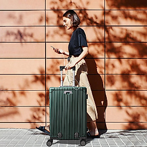 DwanNuts Carry On Luggage with Cup Holder and Usb Port, Aluminum Frame, Front Compartment, TSA Lock, 22x14x9 Airline Approved Hardside Suitcase with Spinner Wheels(Dark Green, 20-lnch)