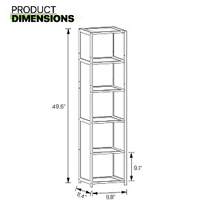 Magshion Bamboo 5-Tier Open Shelf Bookcase, 12" L x 12" W x 49.5" H Brown 5 Cube Organizer Floor Standing Display Storage Shelves Collection Decor Furniture for Home Office Classroom