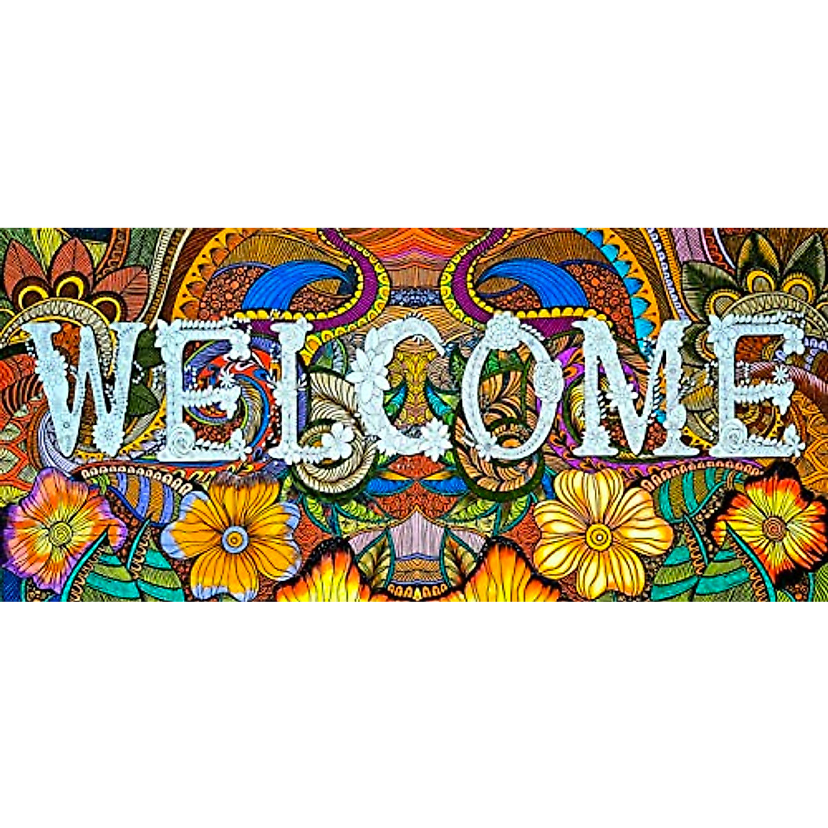 SJPrinter Inspirational Motivational Wall Art, Giant Coloring Poster Mandala for Kids and Adults - Great for Girls, Boys, Arts and Crafts, Care Facilities, Schools, Family Time, Groups (WELCOME, 24" x 52")