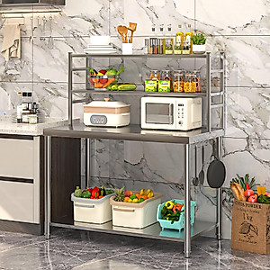 Stainless Steel Table 48×24 Inches Metal Work Table Undershelves and Overshelves, Commercial Workstations, Utility Table for Home Kitchen Restaurant Garage Laundry Room Outdoor
