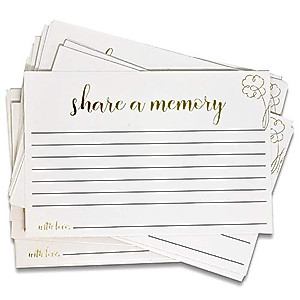 50 Share A Memory Cards 4" X 6" White with Gold Foil Note Card Write And Sign For Birthday Graduation Anniversary Wedding Celebration of Life Retirement Funeral Memorial Bridal Shower Game Party
