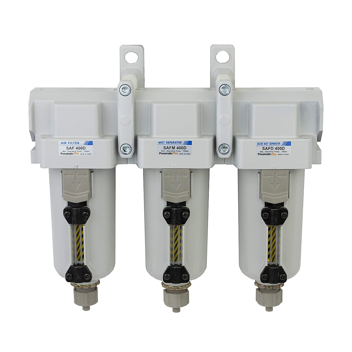 PneumaticPlus SAFU460-N04-MEP Air Particulate (10 µm), Oil Removing (0.1 µm), Coalescing (0.01 µm) Filter Combo, 1/2" NPT, Metal Bowl w/Manual Drain