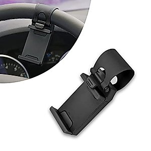 yonwait 1 Pack Car Steering Wheel Phone Mount, Fixed Clip Buckle Retractable Phone Holder, Silicone Cell Phone Navigation Bracket, Suitable for All Vehicles Cellphone Devices (Black)