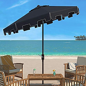 Safavieh PAT8100A Outdoor Zimmerman UV Protected Navy and White 11-ft Round Market Umbrella
