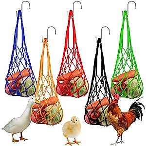 Chicken Vegetable String Bags Cabbage Feeder Poultry Fruit Holder with Hook Snack Hanging Toys for Hen Goose Duck Large Birds