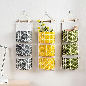3 Grids Pockets Wall Hanging Storage Bag,Cloth Closet Storage Organizer Pouch, BCDlily Towel Clothes Storage Bag Small Stuff Container (Gray)