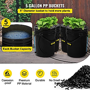 VEVOR 4 Buckets DWC Hydroponic System, 5 Gallon, Deep Culture, Plants Grow Kit with Pump, Air Stone and Water Level Device, for Indoor/Outdoor Leafy Vegetables, Black