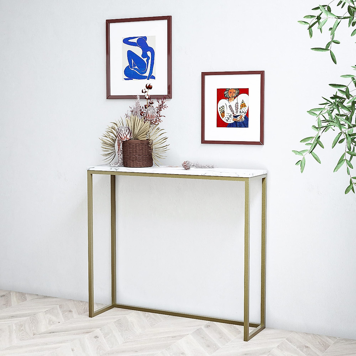 Tilly Lin 36" Faux Marble Console Table with Gold Metal Frame, Rectangular Shape Sofa Table for Entryway, Bar Table for Dining Room, Couch Table, Display Table for Living Room, Hallway, Foyer