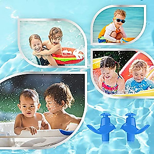Hearprotek 2 Pairs Swimming Ear Plugs for Kids, Soft Silicone Reusable Water earplugs for Kids Swimming Bathing and Other Water Sports (Blue)