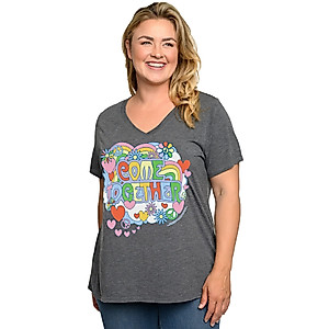 Beatles Plus Size Womens T-Shirt V-Neck Come Together Vintage Print (Charcoal, 4X)