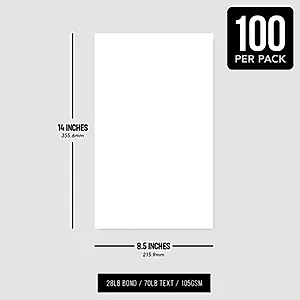 Bright White Paper – Multipurpose Office Print Writing Copy Paper – Flyers, Posters, Design Proposals, Business Documents | 8.5 x 14 | 70lb Text (28lb Bond) | Acid Free Paper | 100 Sheets per Pack