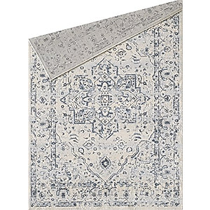 Abani Rugs 7'9" x 10'2" Grey & Blue Geometric Floral Motif Area Rug - Troy Collection Distressed Style Accent Rug