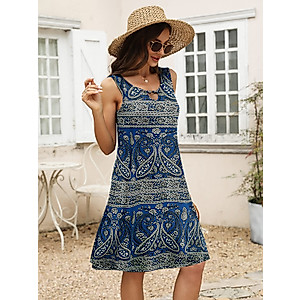 ETCYY Summer Dresses for Women 2025 Trendy Boho Floral Print Beach Cover Up Casual Spring Sleeveless Sundresses(XL.Flower Vintage Blue)