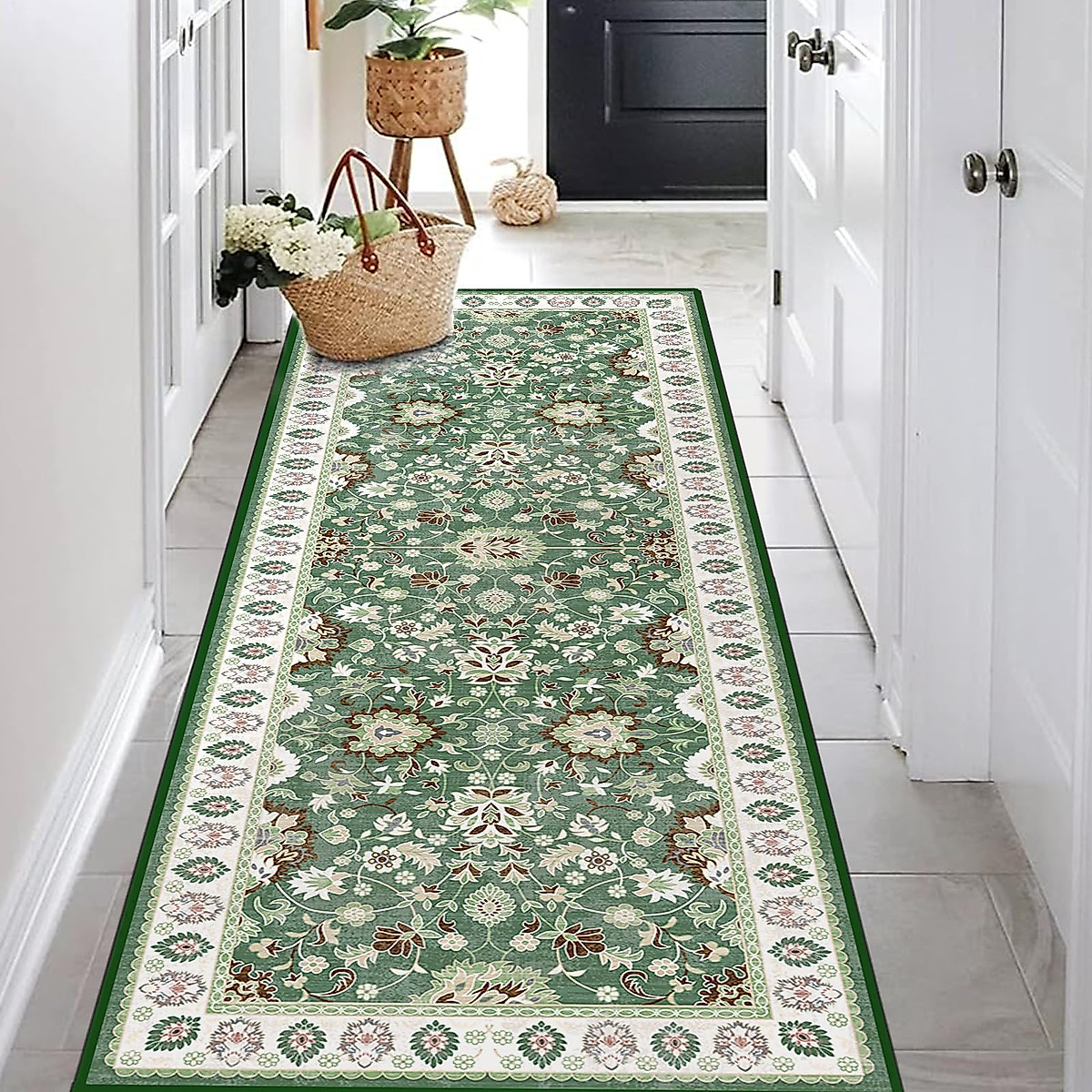 Runner Rug for Hallways Kitchen Runner Rug Washable 2'x 6' Non-Slip, Floral Rubber Backing Non Shedding Soft Carpet Runners for Indoor Entryway Bedroom Bedside
