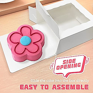 Feelfine Cake Boxes 10 Inch, 10x10x5 Cake Boxes with Square Cake Boards, 24 PCS Bakery Boxes with Window(12 Cake Boxes & 12 Boards) Cajas Para Pasteles for Cakes Pastries Cookies