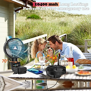 YUGYUM Golf Cart Fan Magnetic,Rechargeable Clip on Fan 10400mAh Portable Camping Fan Outdoor with Lights,Battery Operated,4 Speeds,70° Rotatable Personal USB Cooling Fan for Kitchen Camping Workshop