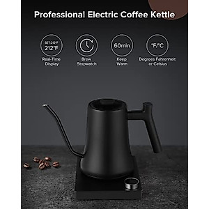 Electric Gooseneck Kettle With Variable Temperature Control, One-key Control All Functions, Pour-Over Coffee Kettle and Tea Kettle, 1200W Quick Heating, 0.8L, Built-in Stopwatch, Matte Black