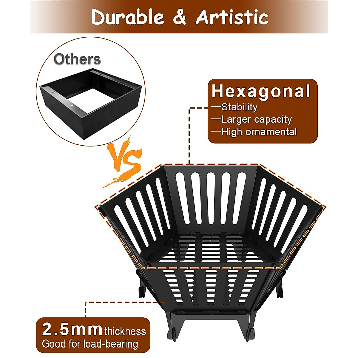 Waaliji 22.5 Inch Portable Plug Fire Pit for Camping, Detachable Outdoor Wood Burning Firepit with Carrying Bag for Outside Patio Heating, Picnic, Bonfire and BBQ, Vertical Hollow Style