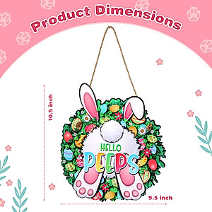 Jetec Happy Easter Wooden Hanging Sign Wreath Bunny Tail Door Sign Welcome Spring Wooden Plaque Wreath Rustic Wall Sign Yard Indoor Outdoor Garden Decoration with Rope, 10.5 x 9.5 Inch