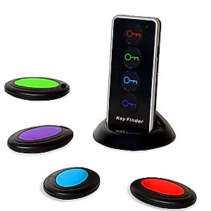 JTD Wireless RF Item Locator/Key Finder with LED flashlight and base support. With 4 Receivers Key Finder-Wireless key RF locator, Remote Control, Pet, Cell, Wireless RF Remote Item, Wallet Locator. (4 Receivers)