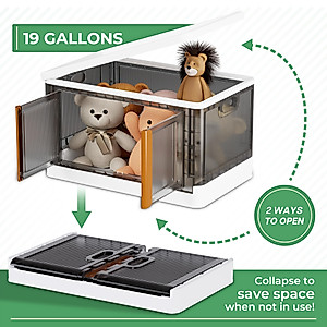 ARAURA 3Pack Collapsible Storage Bin Plastic - 72L Foldable Storage Boxes with Doors and Wheels - Versatile Closet Organizers and Storage for Home, Stackable Storage Boxes for Clothes Camp Toys Books