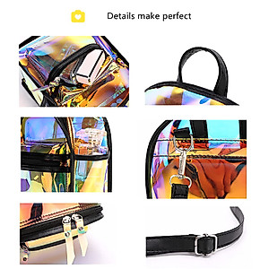 jascaela Clear Hologram Mini Backpack Waterproof PVC Shoulder Bag Casual Travel Daypack for Women Girls (Black)