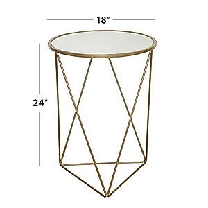 HomePop Metal Accent Table Triangle Base Round Mirror Top, Gold
