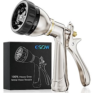 ESOW Garden Hose Nozzle 100% Heavy Duty Metal, Water Hose Sprayer with 7 Watering Patterns, Rear Trigger Design, High Pressure Nozzle Sprayer for Watering Plants, Car and Pet Washing