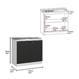 Tuhome Napoles Utility Sink Cabinet with 2 Inner Shelves and Double Doors, White/Black