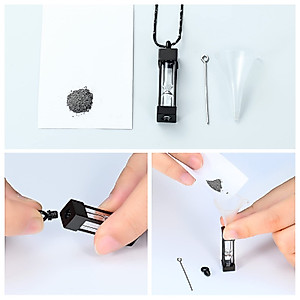 Imrsanl Glass Hourglass Cremation Jewelry Container Vial Urn Necklace Pendant Stainless Steel Cylinder Bottle Memorial Cremation Keepsake Jewelry for Women/Men (Black)