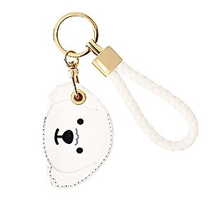 Leather Keychain Protective Cover Compatible with Apple AirTag, GPS Air Tag Tracker Holder with Braided Rope Keychain, Anti-Scratch Finder Airtag Case Accessories for Backpack Keys(White Dog)