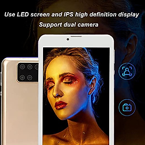 HD Tablet, 7in 5GWIFI Dual Band Tablet PC 32G Memory Storage Long Battery Life Kid Tablet for Android 10 System US Plug 100 to 240V (Gold)