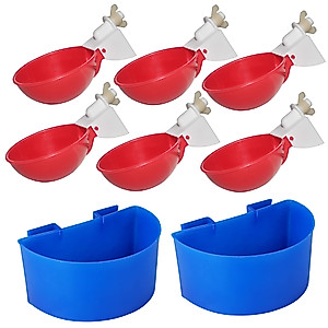 Chicken Water Cups, Automatic Chicken Waterer Cup 6PCS, Chicken Feeding Cup 2PCS, Poultry Watering Cups, Chicken Waterer Cup Kit Suitable for Chicken Duck Turkey Rabbit.