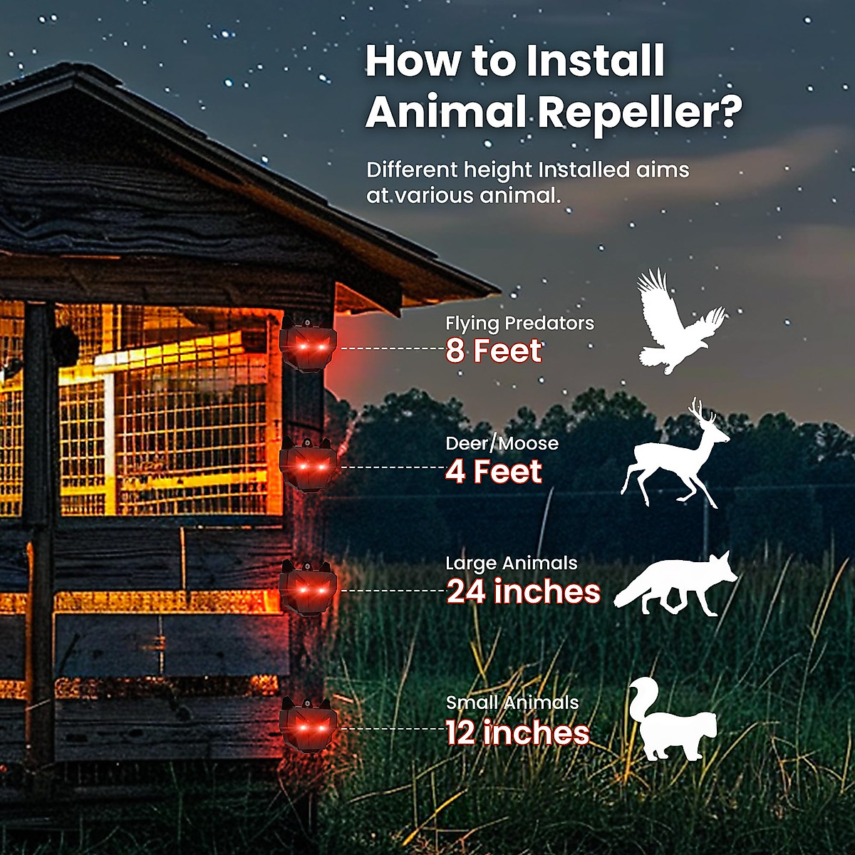 ReOasis Solar Animal Repellent Outdoor, 6 Pack Waterproof Coyote Deterrent for Chicken Coop Farm Garden Yard, Predator Lights for Racoon Skunk Deer Coyote Fox