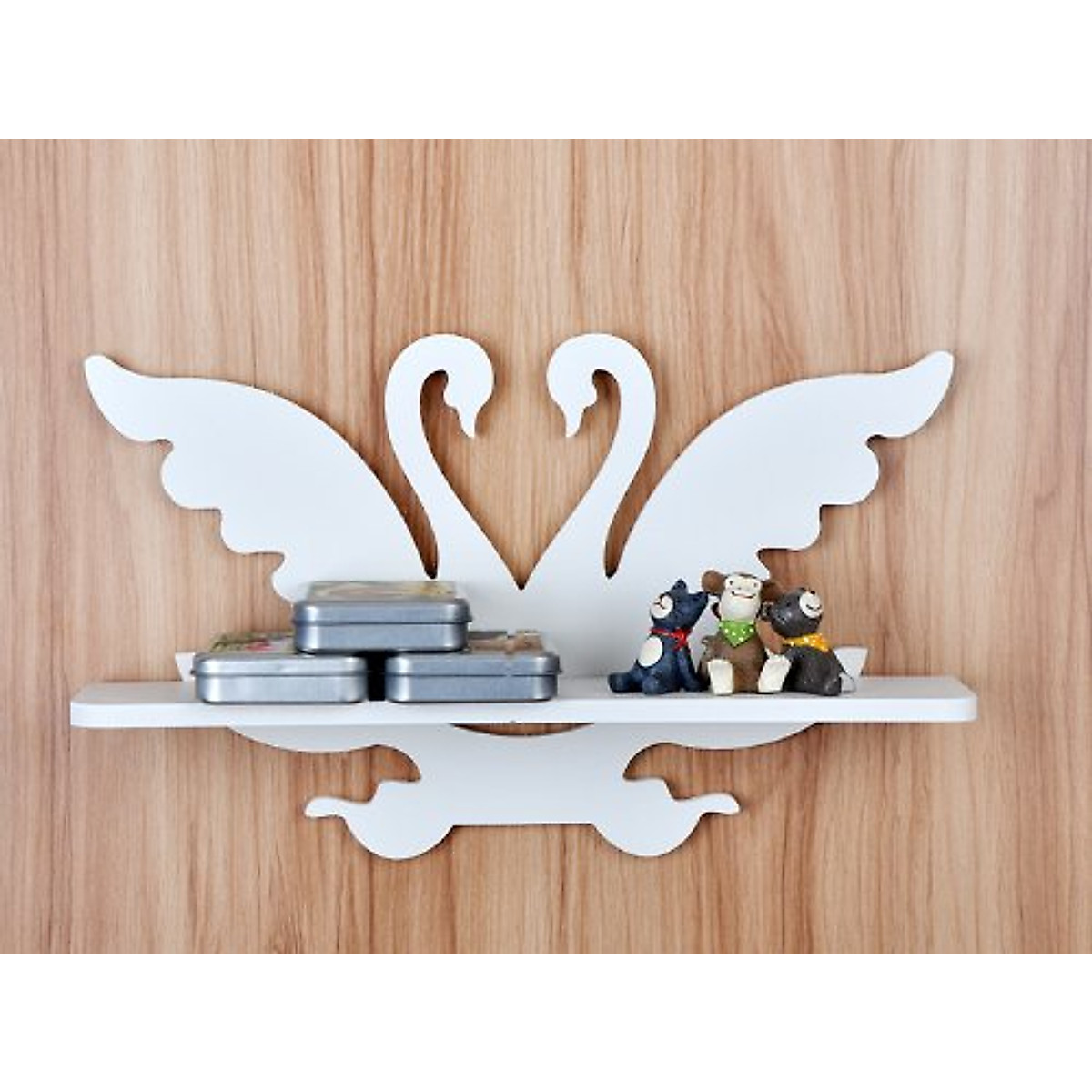 Wall shelf Small White Swan Carved Wall Mount Wood Carved Hollow Shelf