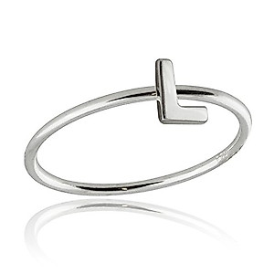 FashionJunkie4Life Sterling Silver Letter L Ring, Sizes 5-10, Initials Words Stacking Bands (9)